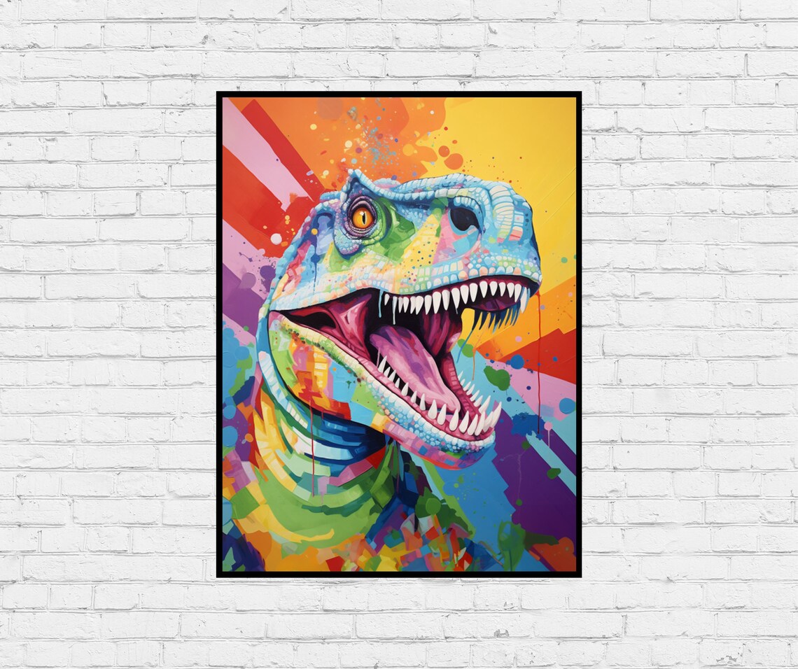 Rainbow Dinosaur Print, Pop-art Poster, Bright Colour Art Print, Kids ...