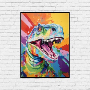 Rainbow Dinosaur Print, Pop-art Poster, Bright Colour Art Print, Kids ...