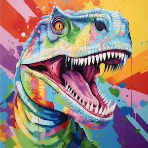 Rainbow Dinosaur Print, Pop-art Poster, Bright Colour Art Print, Kids ...