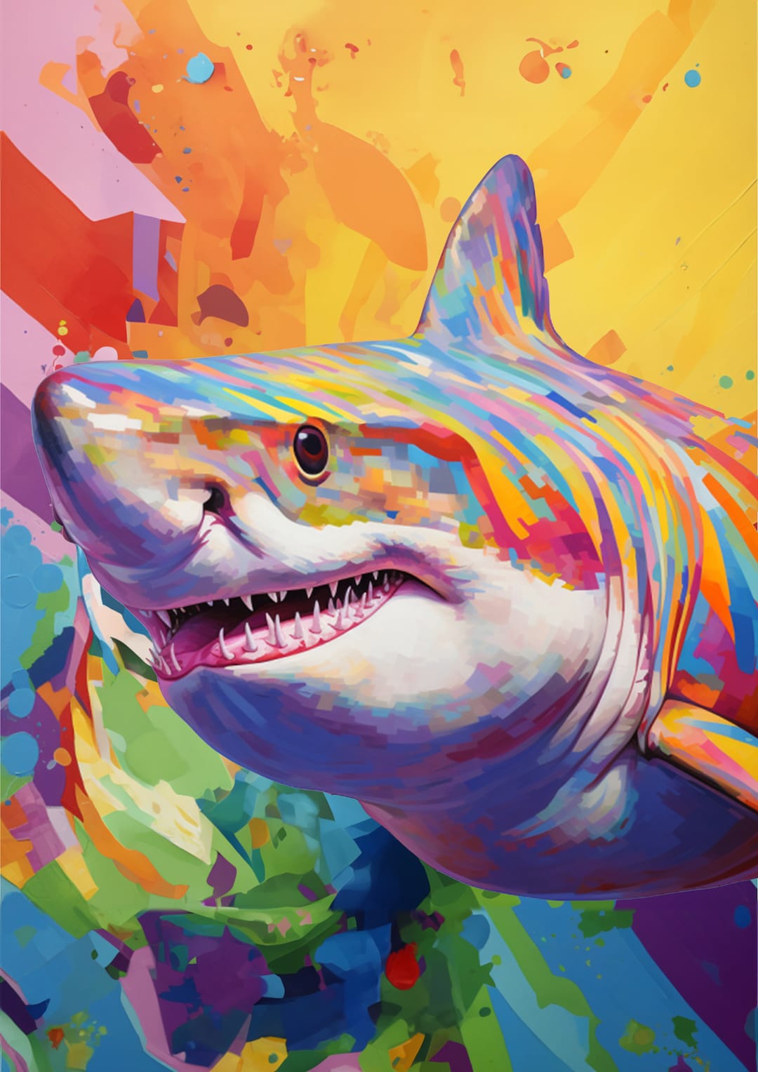 Rainbow Shark Print, Pop-art Poster, Bright Colour Art Print, Kids Wall ...