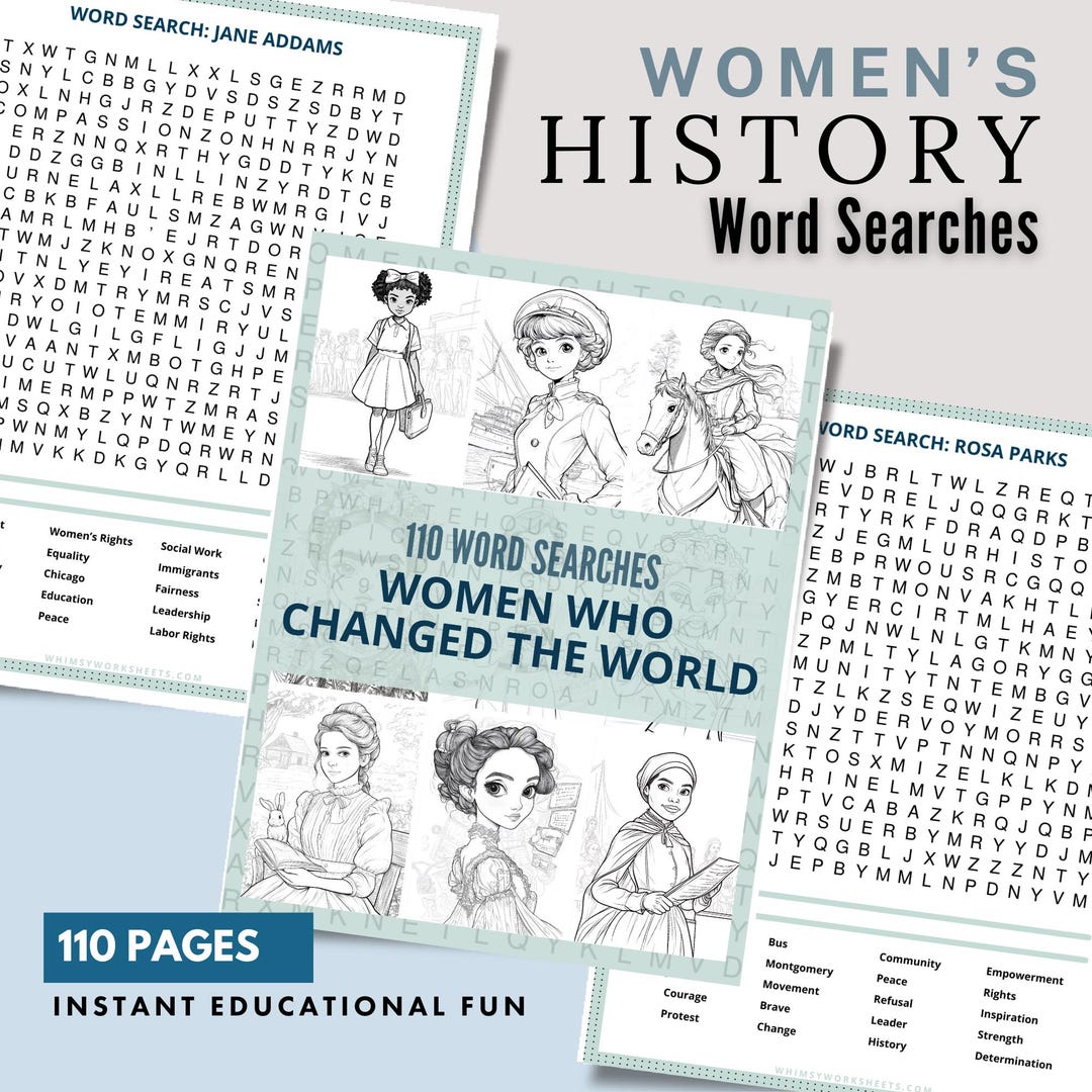 110 Women's History Word Search Puzzles | Educational and Printable PDF ...