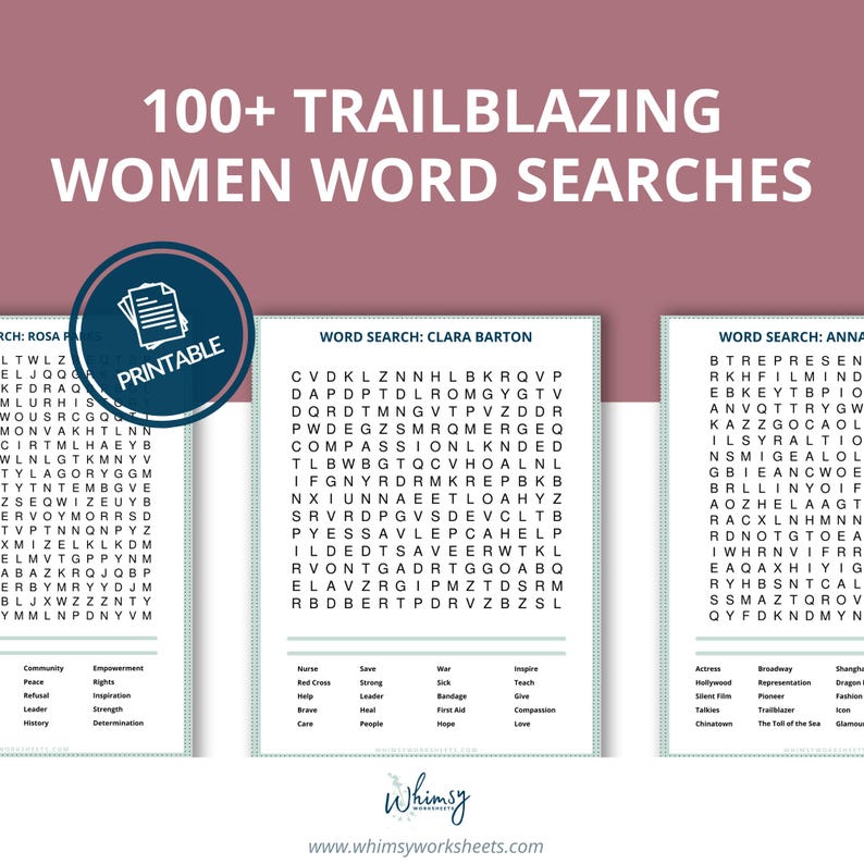 110 Women's History Word Search Puzzles | Educational and Printable PDF ...