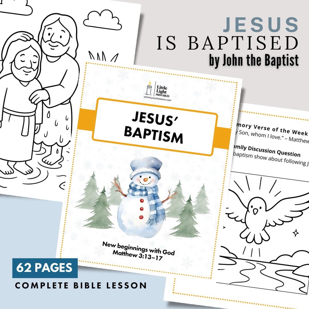 Baptism of Jesus Bible Lesson for Kids | 62-page Printable Church Quiet ...