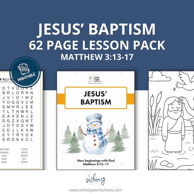 Baptism of Jesus Bible Lesson for Kids | 62-page Printable Church Quiet ...