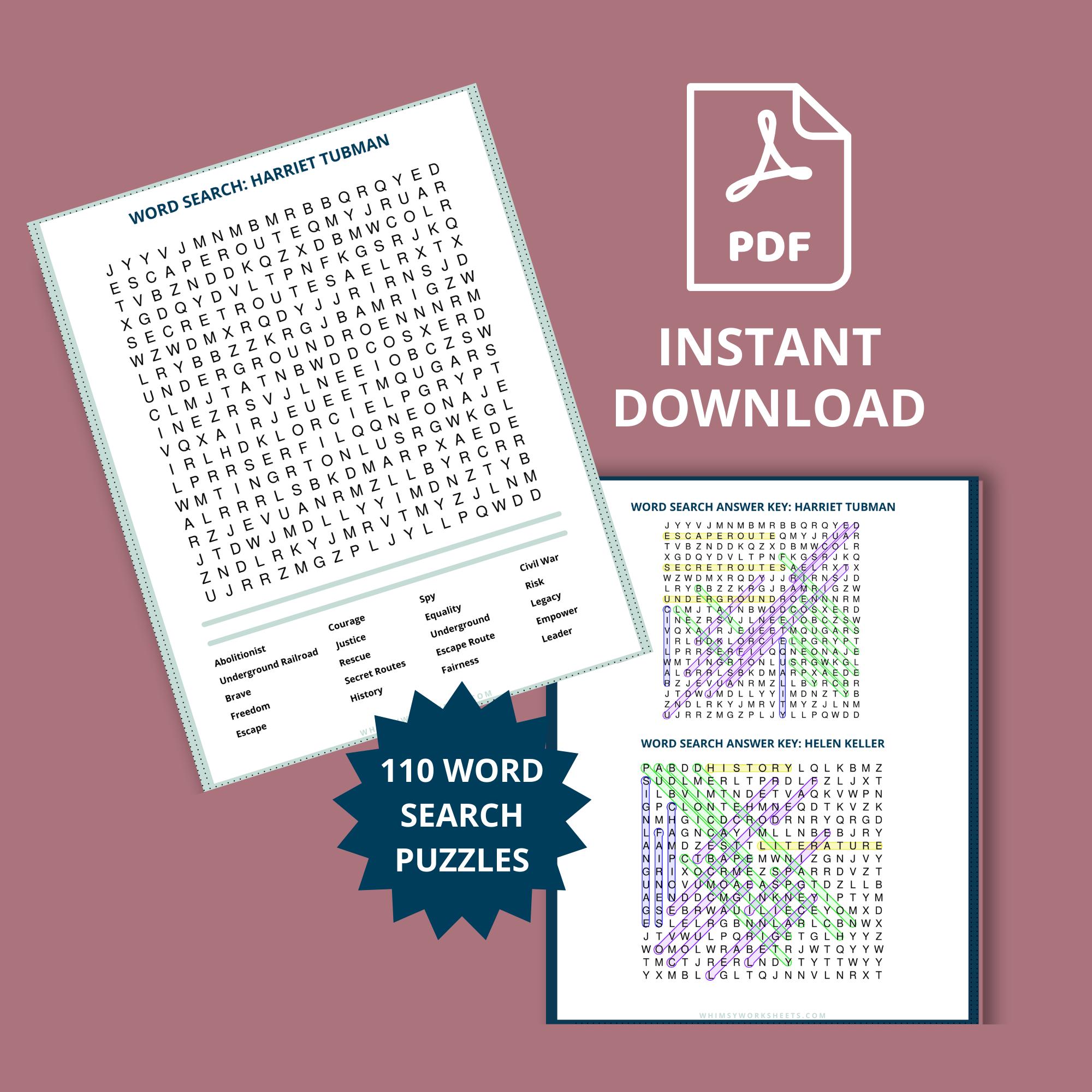 110 Famous Women's History Word Search Puzzles (PDF) - Etsy