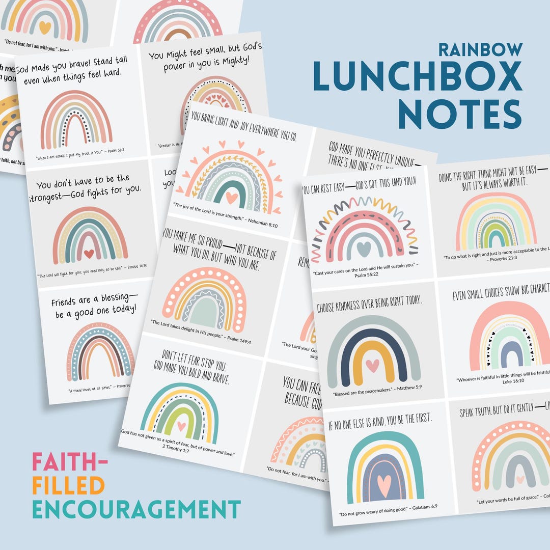 18 Lunchbox Notes | Printable Bible Verse Cards, Boho Rainbow ...