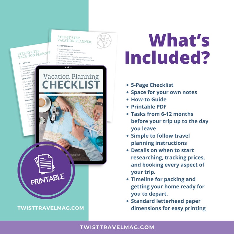 Vacation Checklist Planner | Printable | Travel Planning | PDF | Trip ...