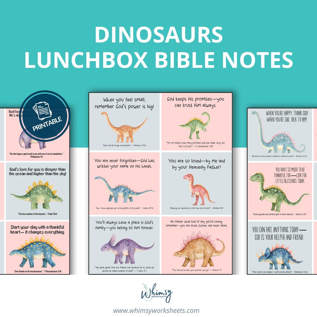Dinosaur Lunchbox Notes | Printable Bible Verse Cards (PDF) - Etsy