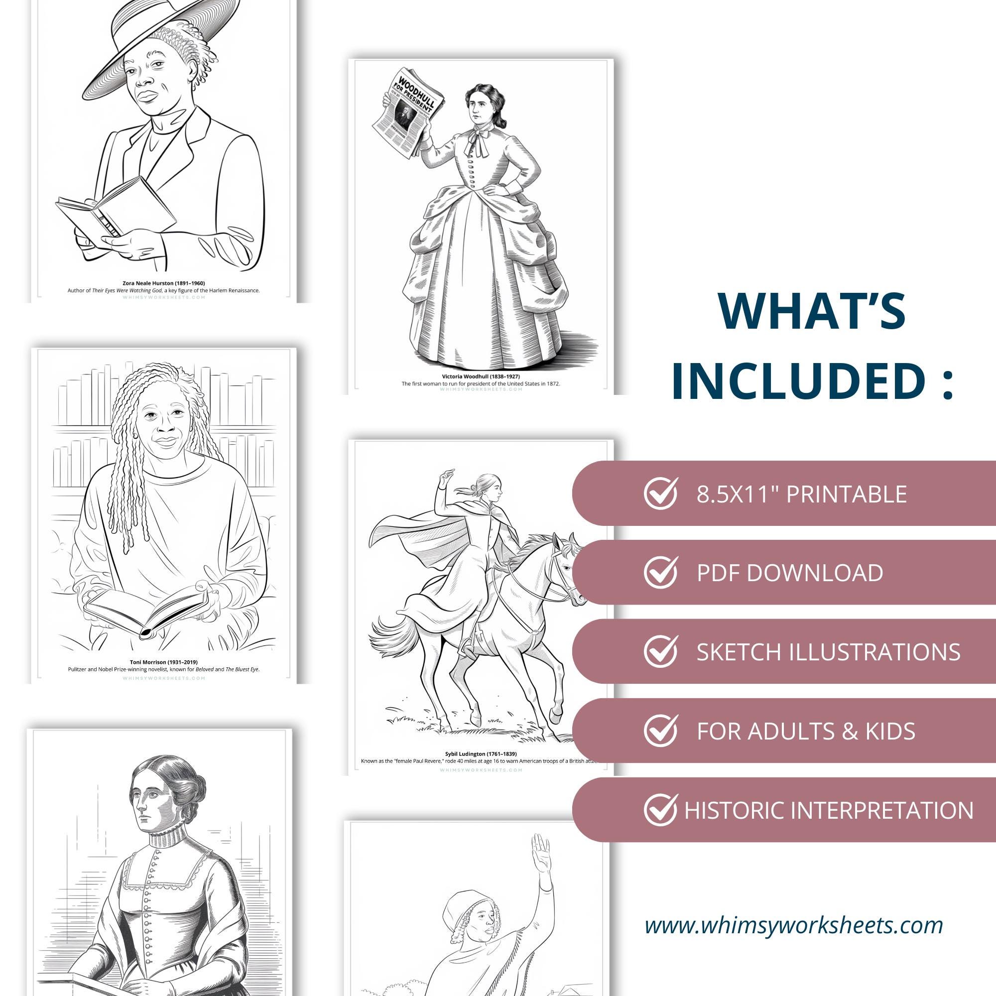 50 Iconic U.S. Women Coloring Pages | Educational Worksheets (PDF) - Etsy