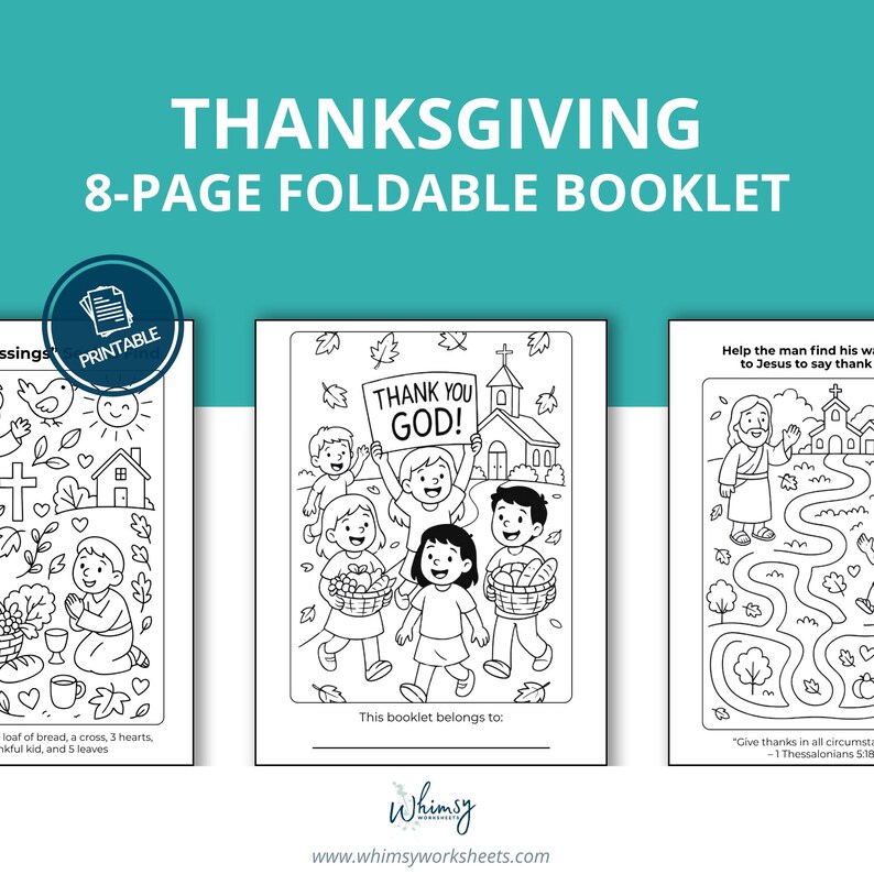 Thanksgiving Bible Activity Booklet for Kids | Printable Church Handout ...