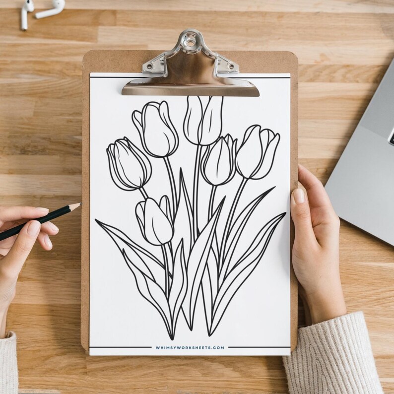 80 Tulip Coloring Pages | Floral Outline Art for Adults & Kids (PDF) - Etsy