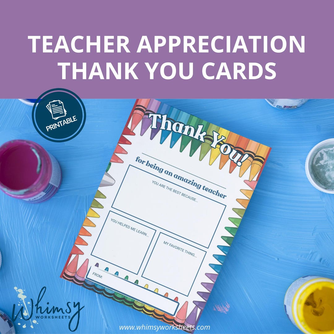 Teacher Appreciation Note | Custom Thank You Cards | Printable Teacher ...