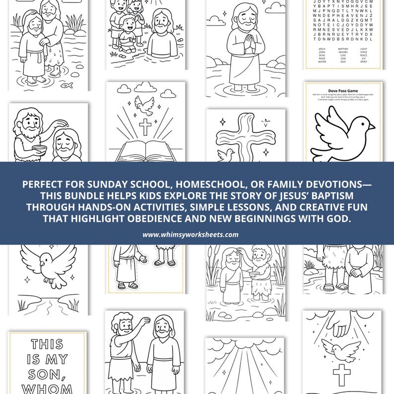 Baptism of Jesus Bible Lesson for Kids | 62-page Printable Church Quiet ...