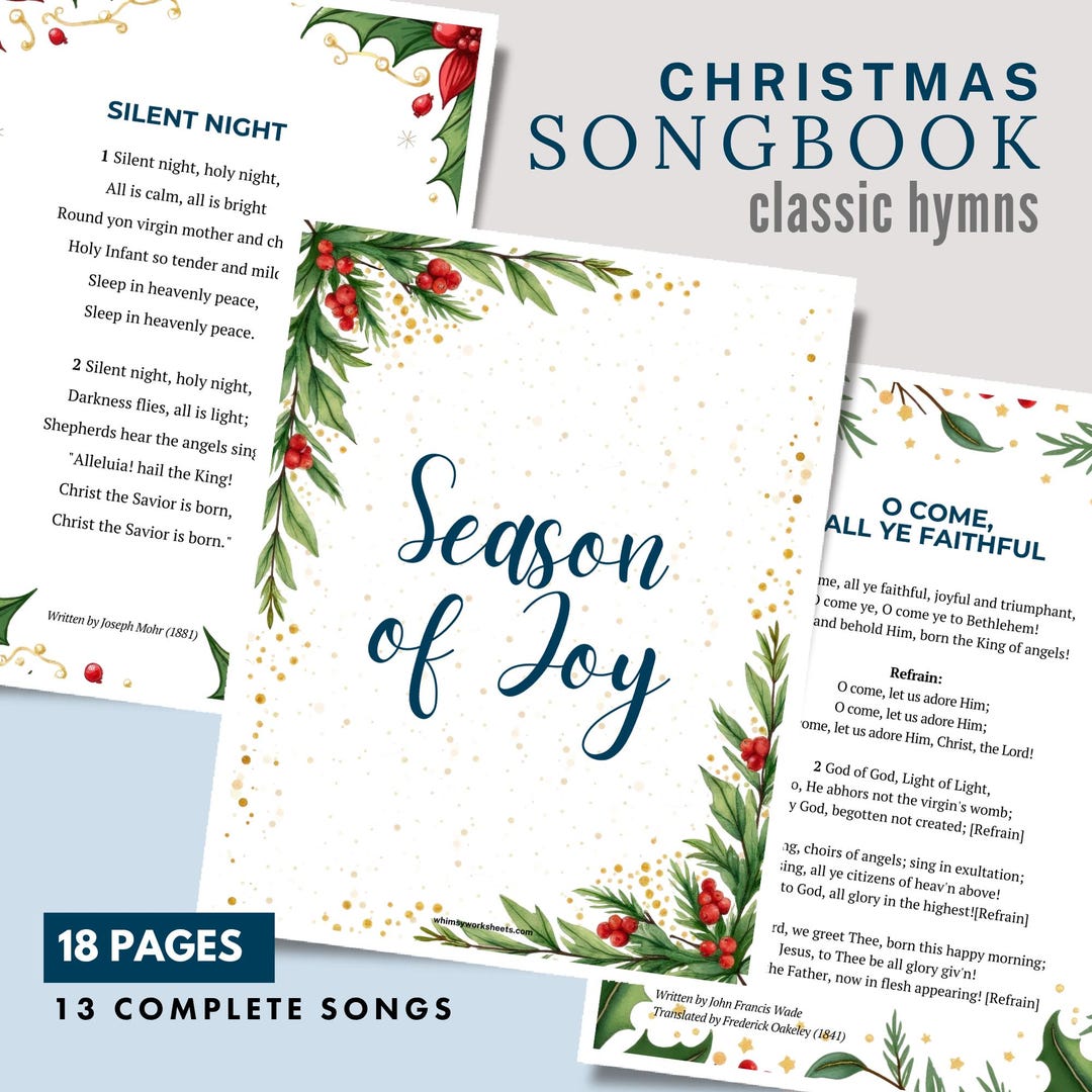 Printable Christmas Carol Songbook | 13 Christian Hymns Celebrating ...