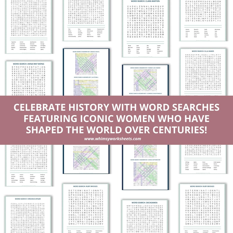 110 Famous Women's History Word Search Puzzles (PDF) - Etsy