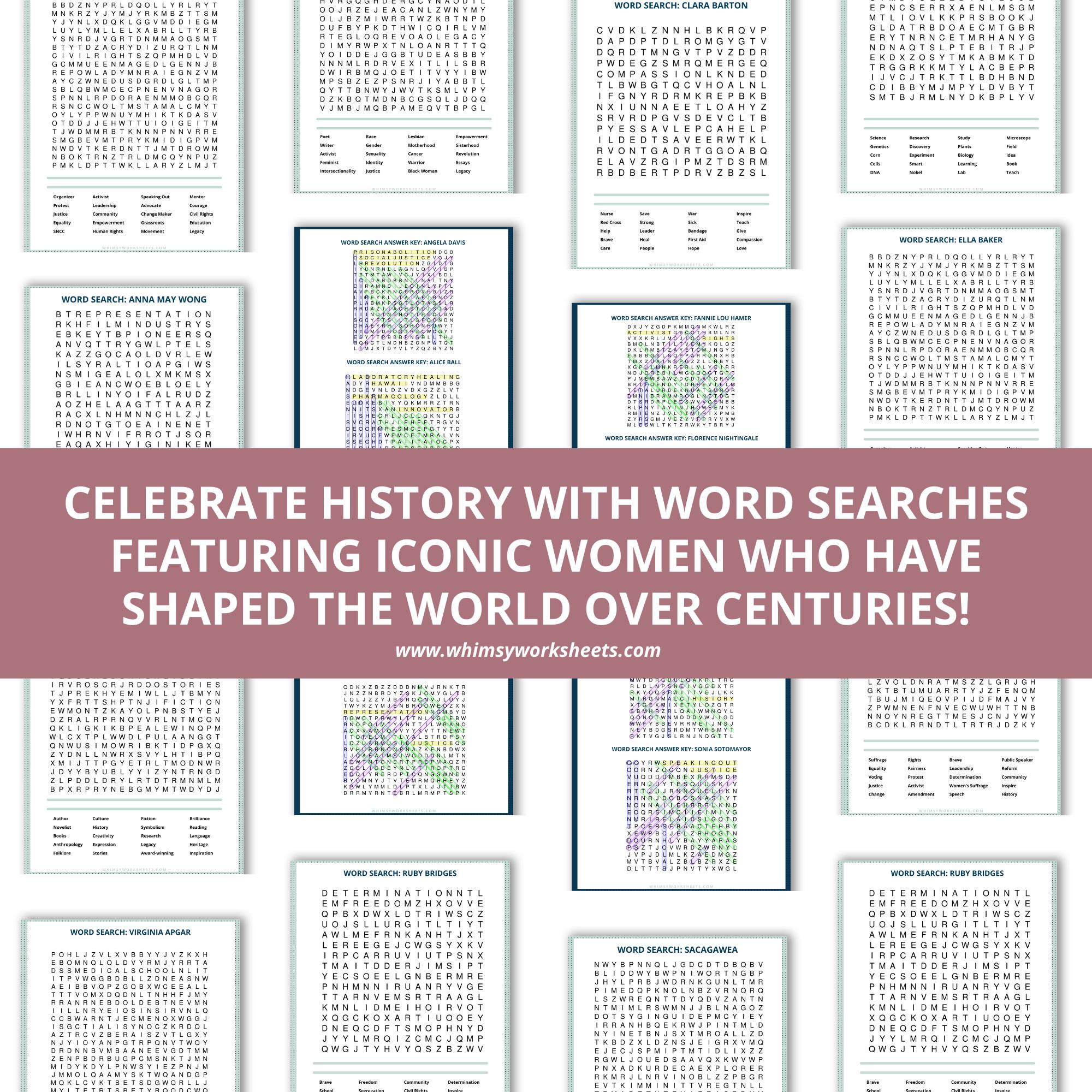 110 Famous Women's History Word Search Puzzles (PDF) - Etsy
