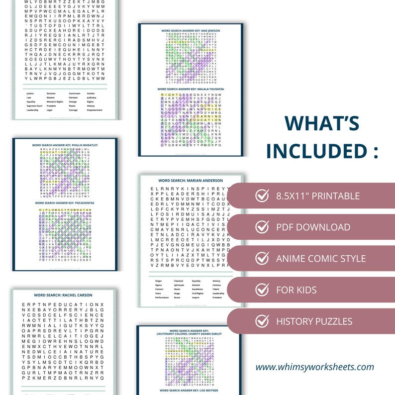 110 Famous Women's History Word Search Puzzles (PDF) - Etsy