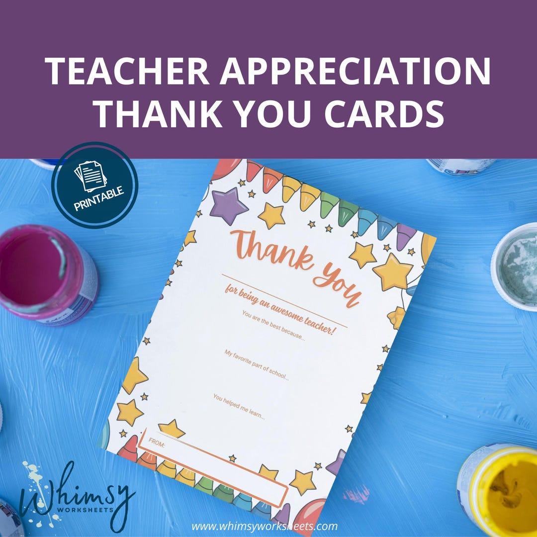 Teacher Appreciation Note | Custom Thank You Cards | Printable Teacher ...