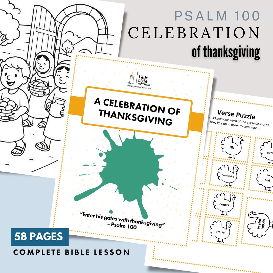 Thanksgiving Bible Lesson for Kids | Psalm 100 Printable Activity Pack ...