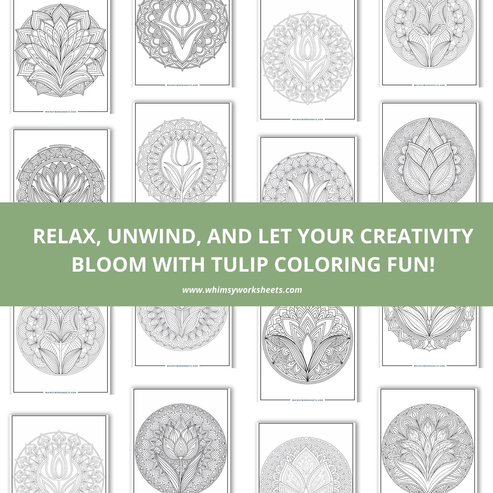 60 Tulip Mandala Coloring Pages | Relaxing Art Designs (digital ...