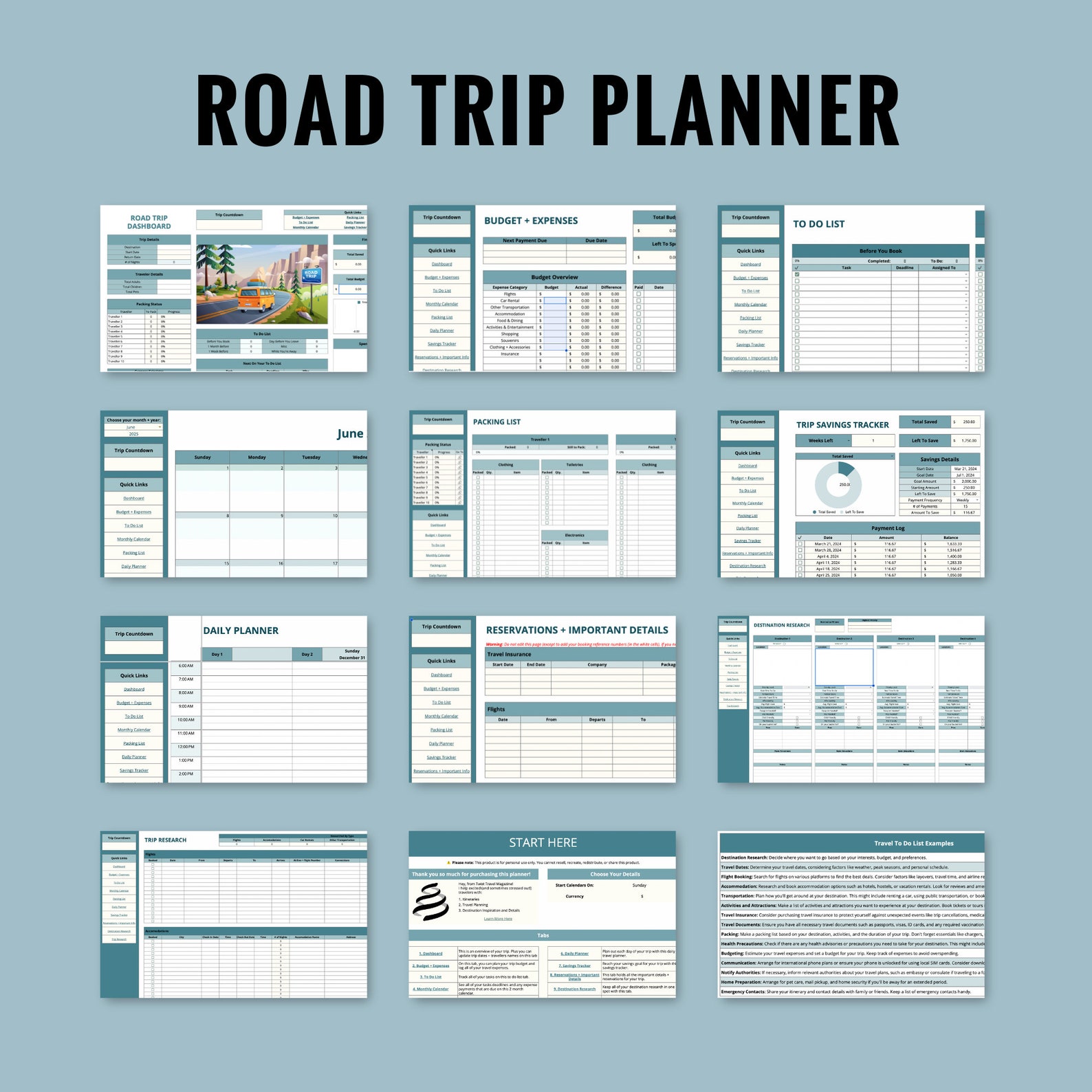 Road Trip Planner | Google Sheets Vacation Itinerary (digital Download ...
