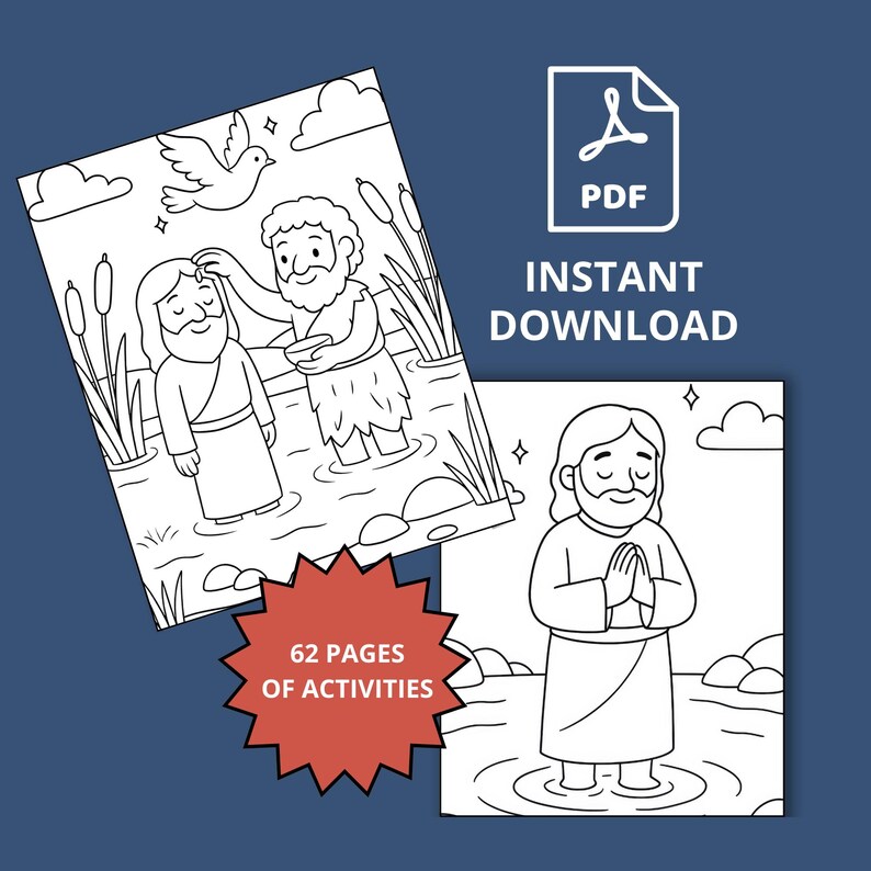 Baptism of Jesus Bible Lesson for Kids | 62-page Printable Church Quiet ...
