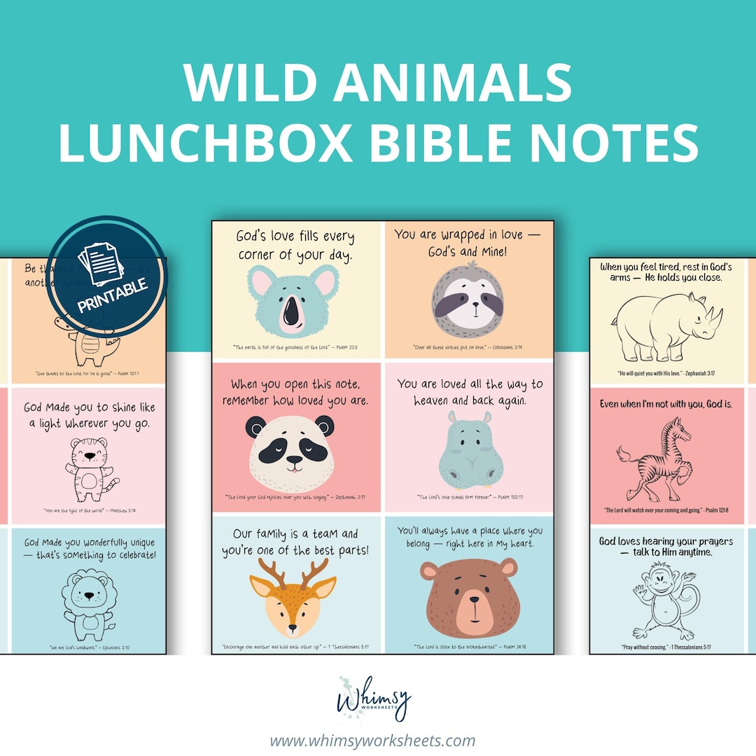 24 Wild Animal Lunchbox Notes for Kids – Printable Bible Verse ...