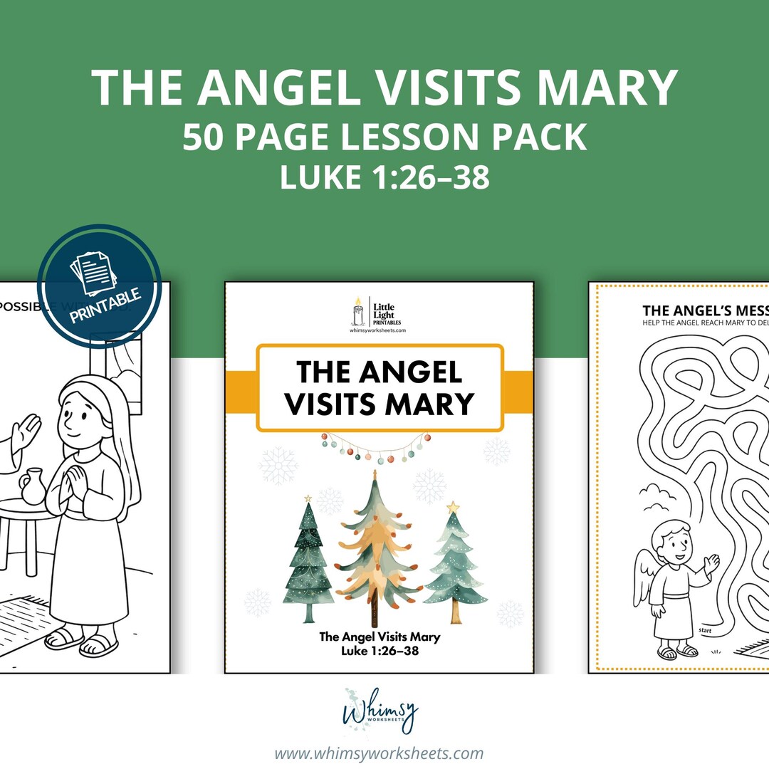 The Angel Visits Mary Bible Lesson | 50-page Christmas Activity Pack ...