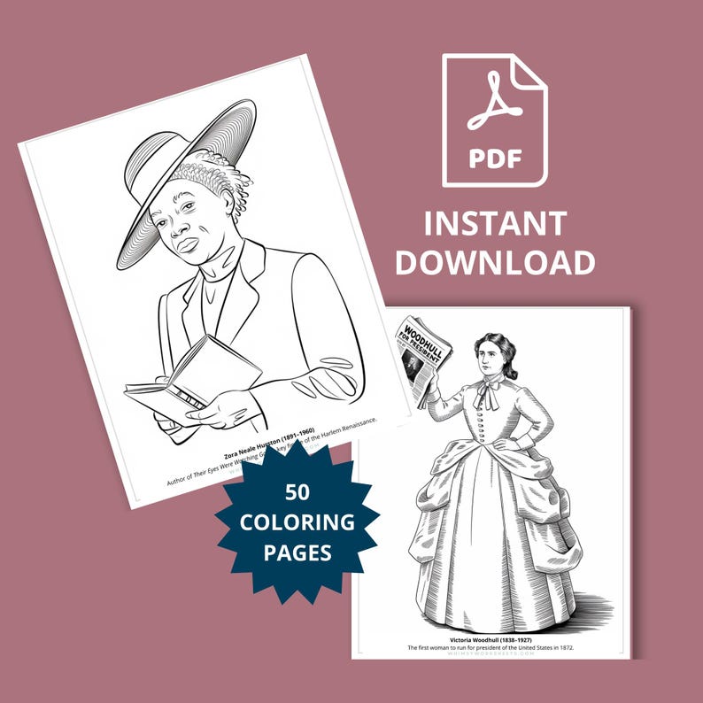 50 Iconic U.S. Women Coloring Pages | Educational Worksheets (PDF) - Etsy