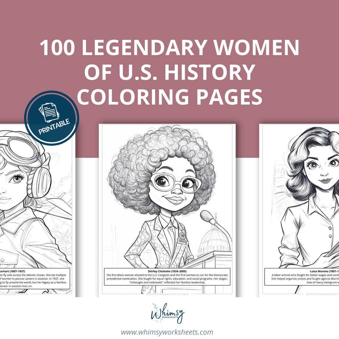 100 Womens History Month Coloring Book | Manga Anime Art US Women in ...