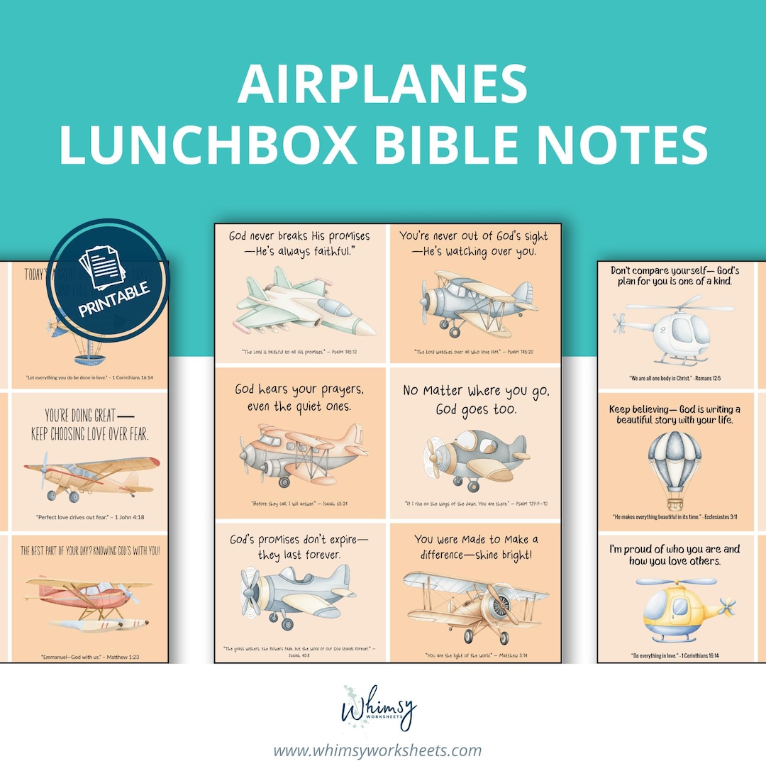 Airplane Lunchbox Notes | Bible Verse Encouragement Cards (PDF Pattern ...