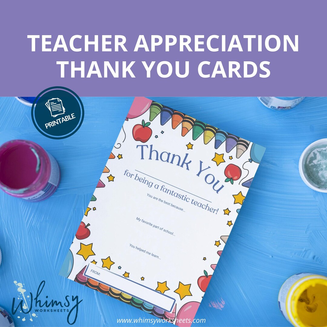 Teacher Appreciation Fill-in Thank You Notes | Printable Cards (digital ...