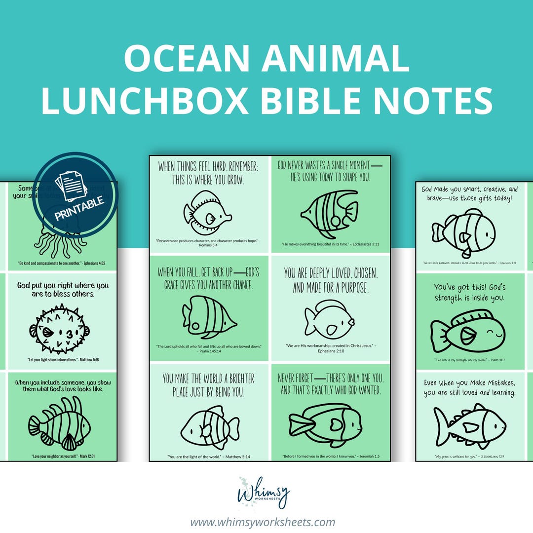 18 Fish Lunchbox Notes for Kids | Printable Bible Verse Encouragement ...