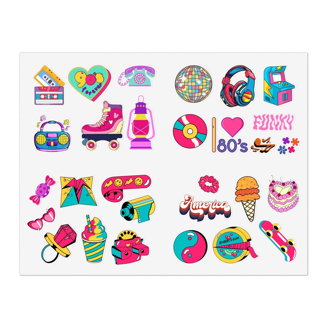 Retro Sticker Bundle for 90s Kids Sticker Sheet Nostalgia Theme Sticker ...