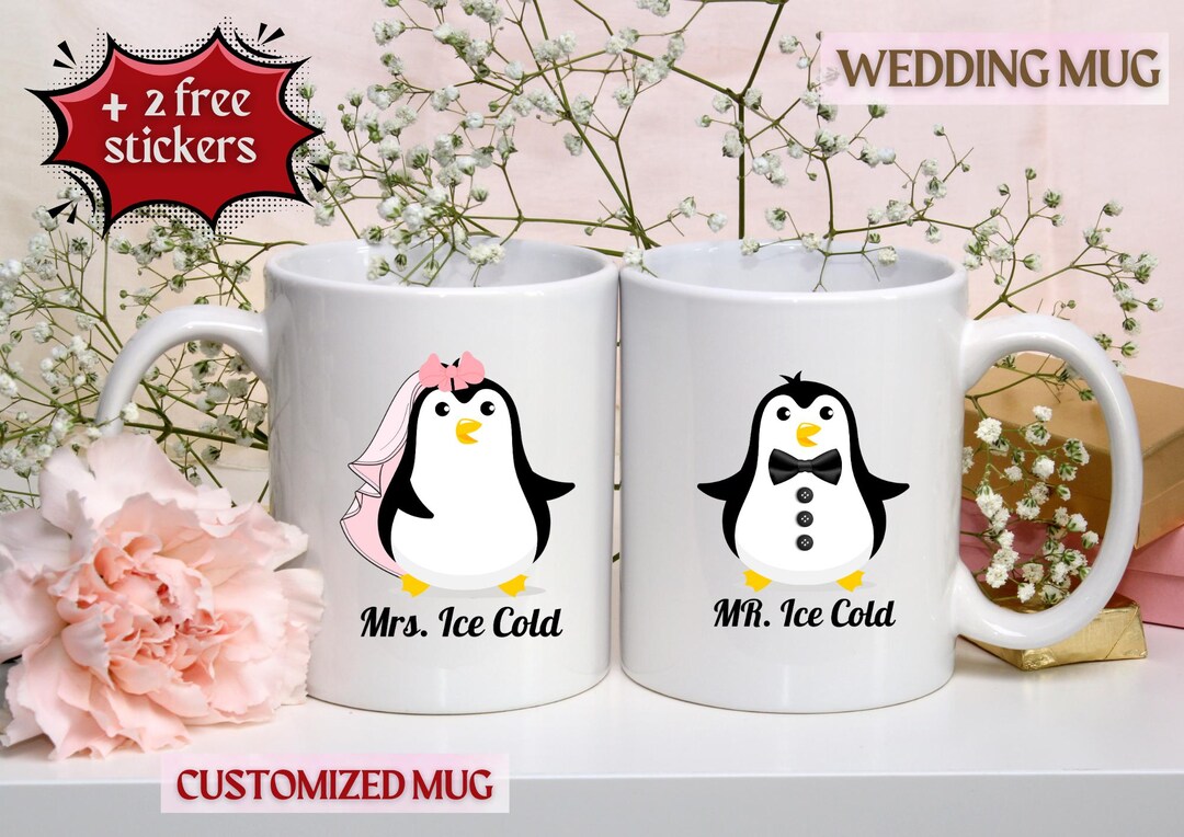 Personalized Wedding Mug Set Gift Couples Coffee Penguin Mug Gift and ...