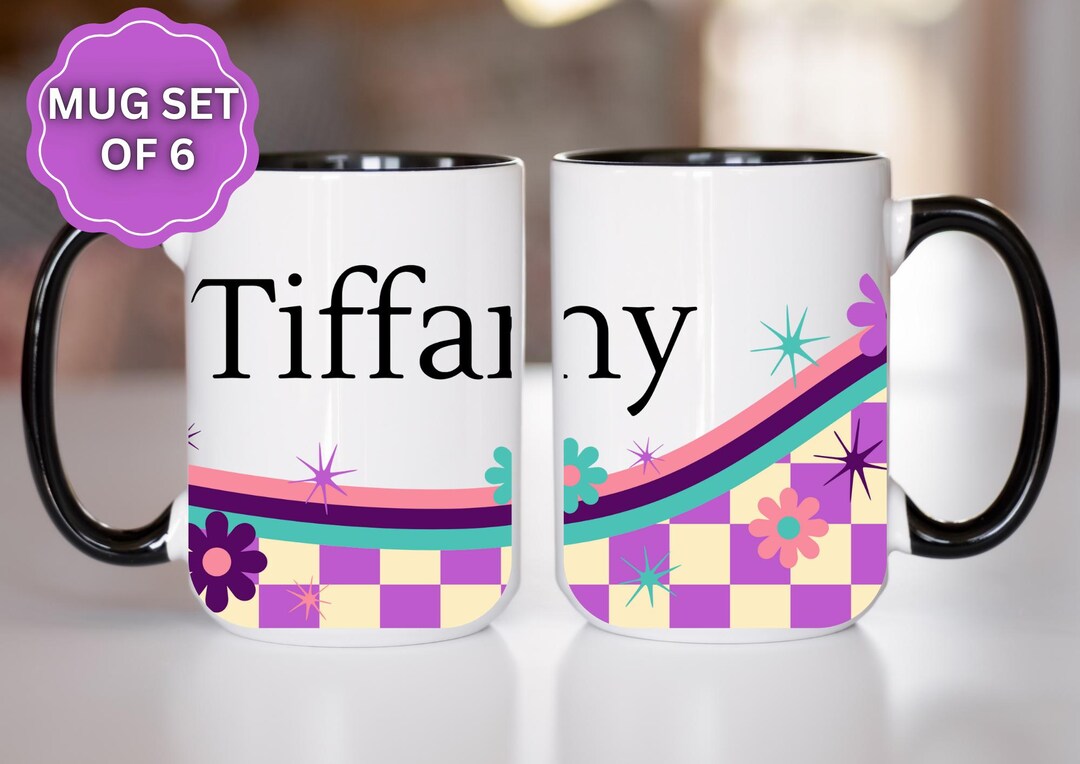 Funky Mug Set 4 Custom Retro Name Mug Family Personalized Mug Kids 90s ...