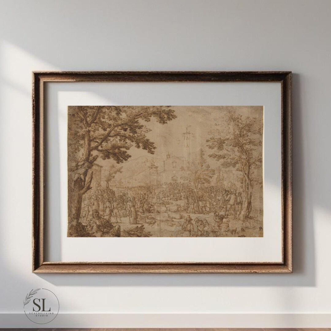 Vintage French Landscape Sketch Print, Neutral Countryside Art, Antique ...