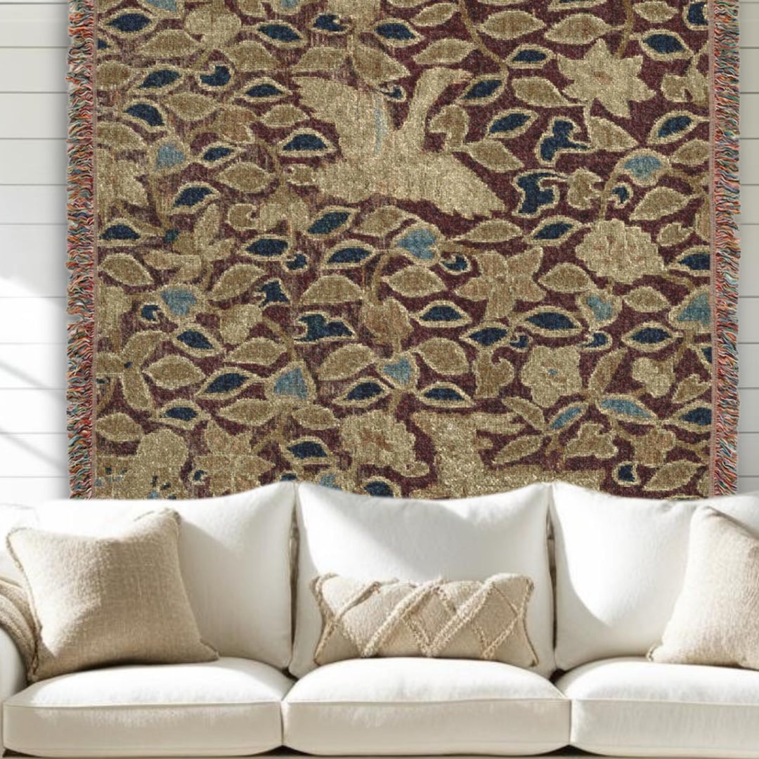 Vintage Neutral Botanical Woven Tapestry - Modern Farmhouse Cottage ...