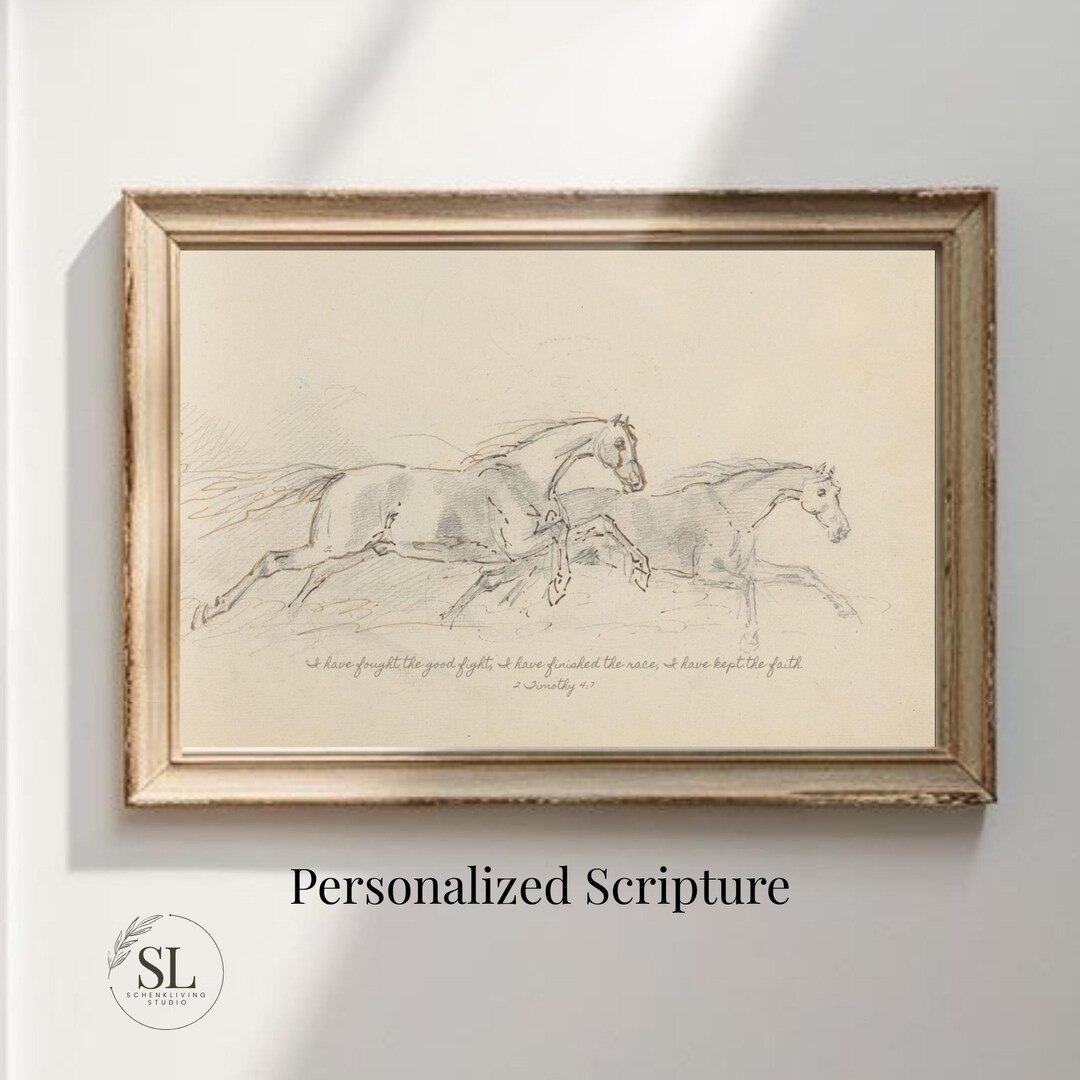 Personalized Scripture Vintage Horse Sketch Print – Custom Bible Verse ...