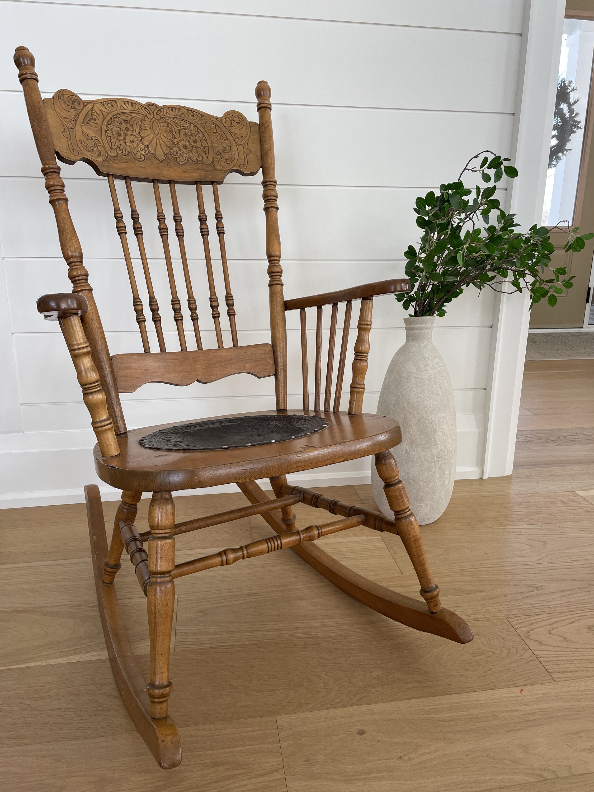 Beautifully Antique Rocking Chair With Leather Seat - Etsy
