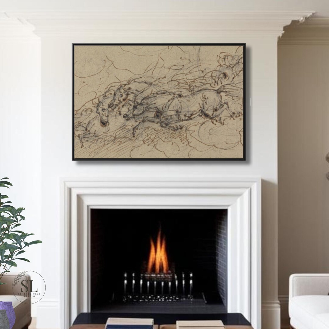 Vintage Galloping Horses Sketch Print: Modern Farmhouse Wall Decor Gift ...
