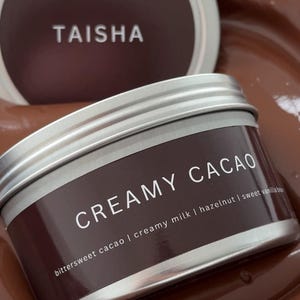 Creamy Cacao Chocolate Candle Tin Scented Soy Wax Wooden Wick - Etsy