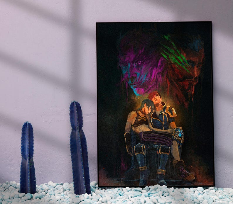 Arcane-inspired Noxus Digital Art Print Vi and Jinx Emotional Scene ...