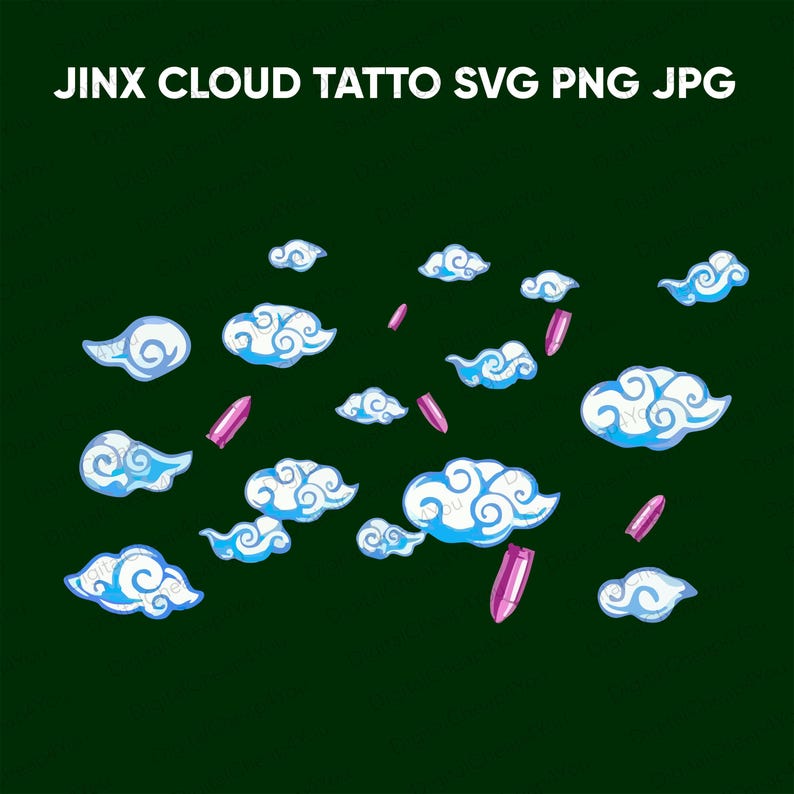 Arcane Jinx Cloud & Bullet Tattoo Design Digital 80 SVG/PNG/JPG ...