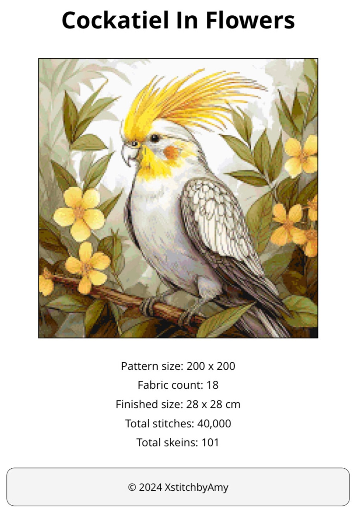 Cockatiel in Flowers Cross Stitch Pattern - Etsy