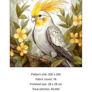 Cockatiel in Flowers Cross Stitch Pattern - Etsy