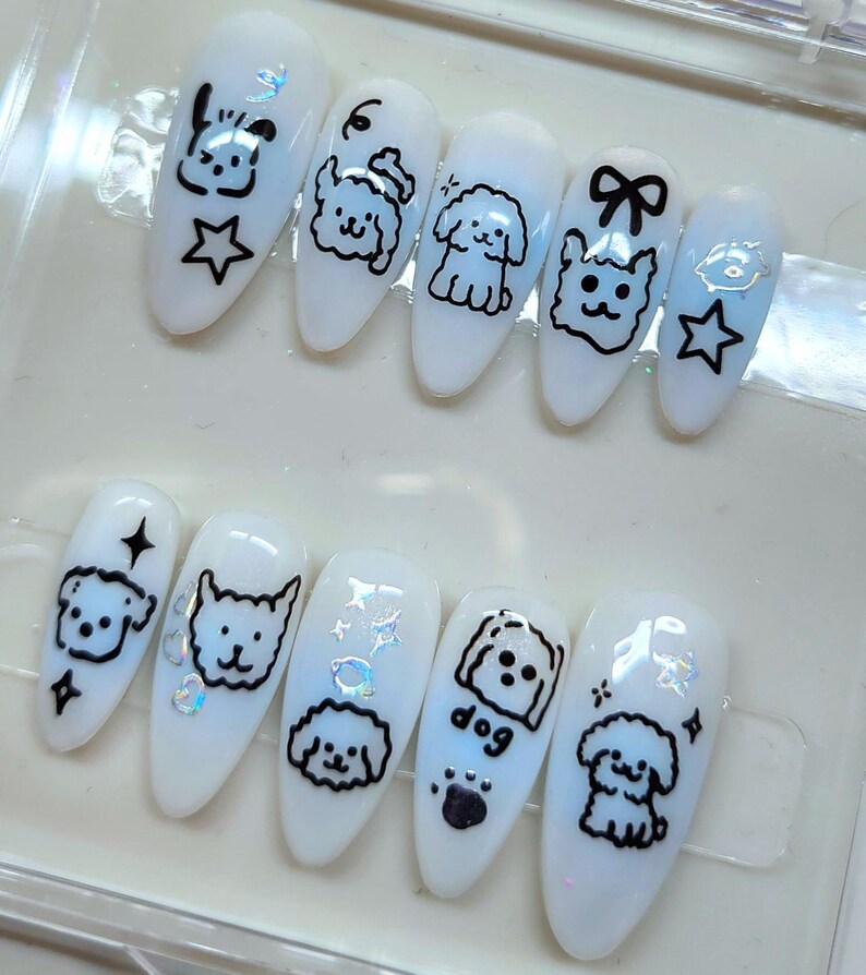Dog Doodle Press on Nail Set - Etsy
