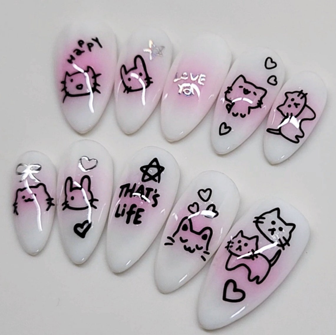 Cat Doodle Press on Nail Set - Etsy