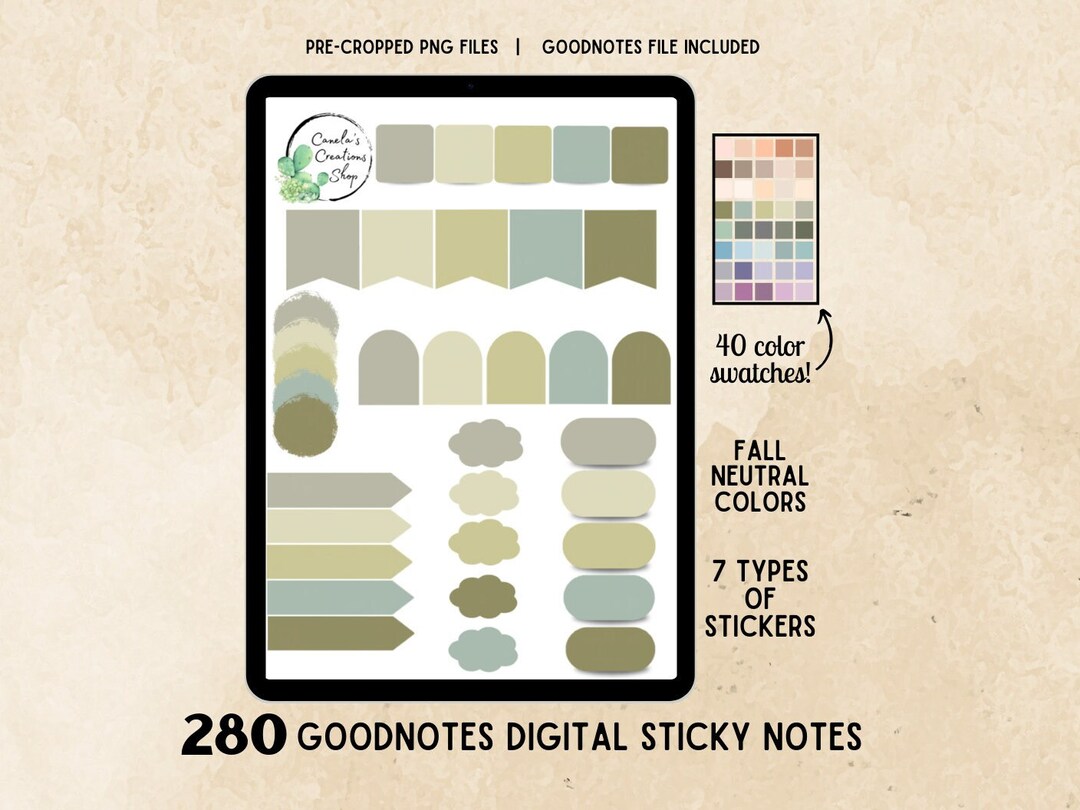 280 Goodnotes Sticky Notes, Pre-cut PNG, Digital Stickers, Neutral Fall ...