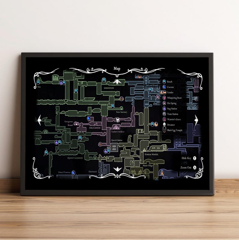 Hollow Knight Map Poster, Game Print, Wall Art, Home Decor, Gift for ...
